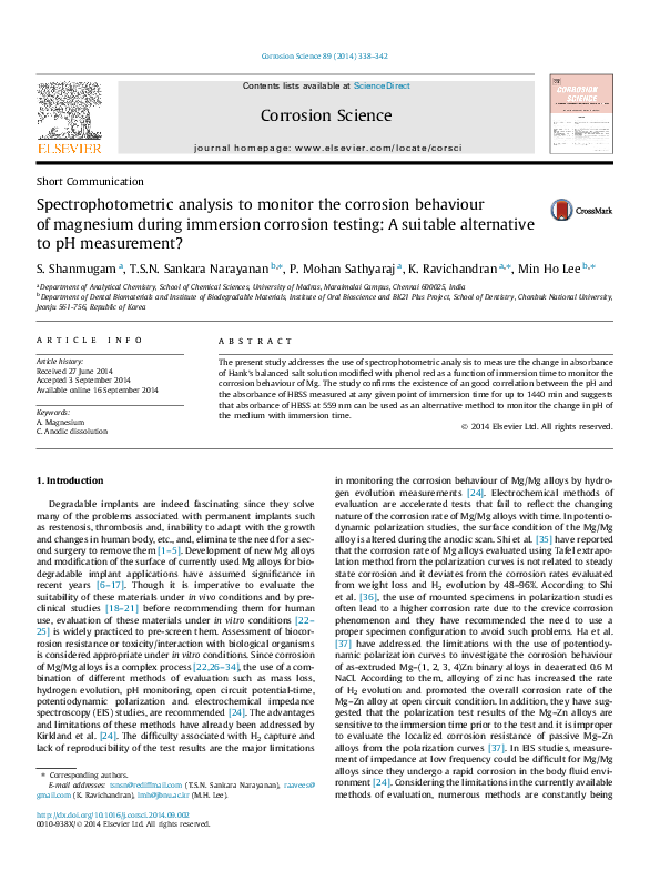 (PDF) Spectrophotometric analysis to monitor the corrosion behaviour of ...