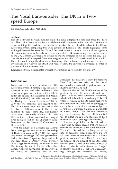 (PDF) The Vocal Euro-outsider: The UK in a Two-speed Europe