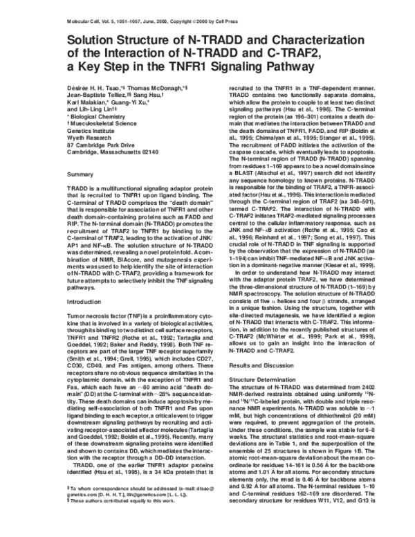 (PDF) Solution Structure of N-TRADD and Characterization of the ...