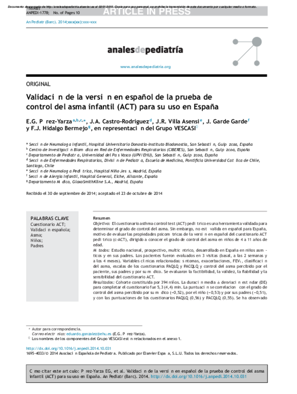 (PDF) Validación de la versión en español de la prueba de control del ...