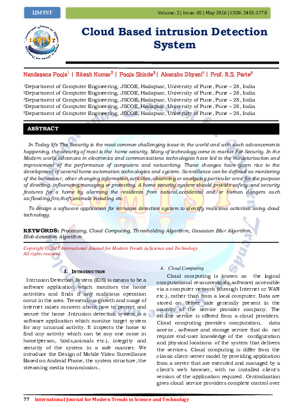 Pdf Cloud Based Intrusion Detection System