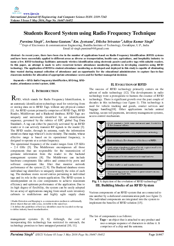 (PDF) Students Record System using Radio Frequency Technique