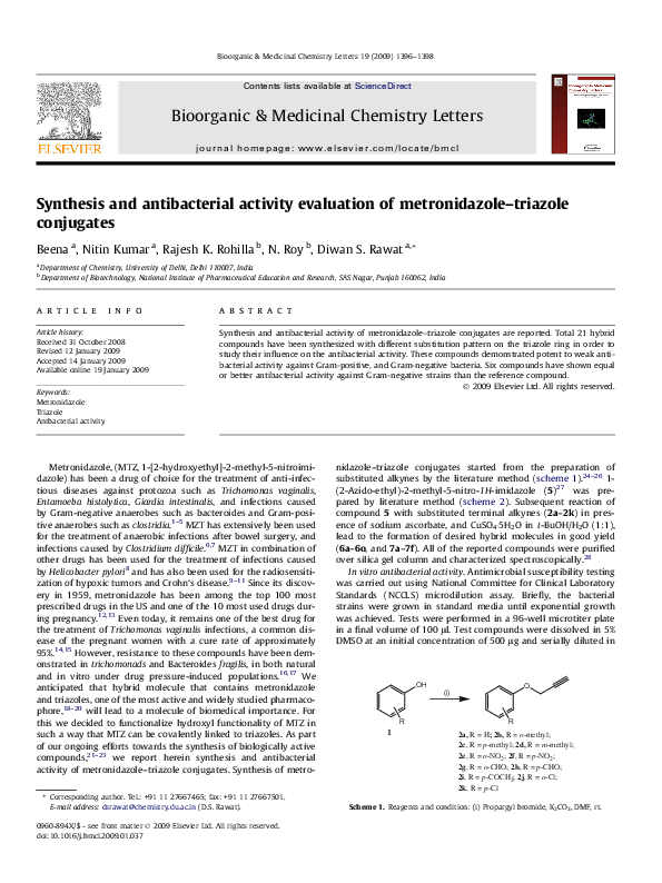 (PDF) Synthesis and antibacterial activity evaluation of metronidazole ...