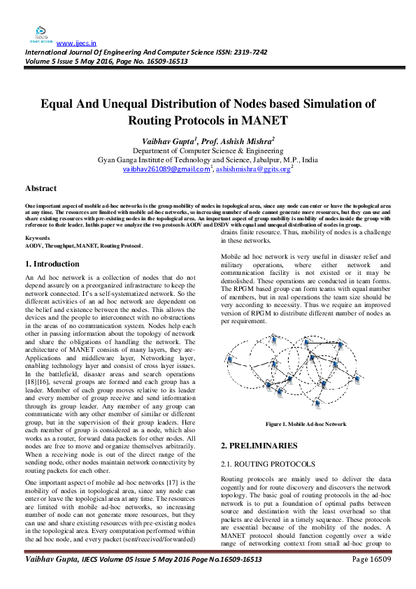 (PDF) Equal And Unequal Distribution of Nodes based Simulation of Routing Protocols in MANET