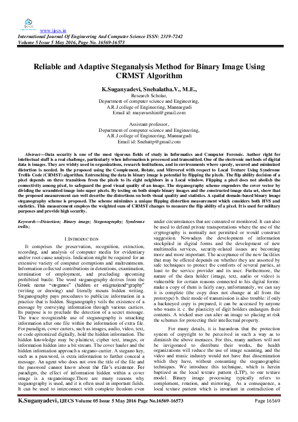 Pdf Reliable And Adaptive Steganalysis Method For Binary Image Using