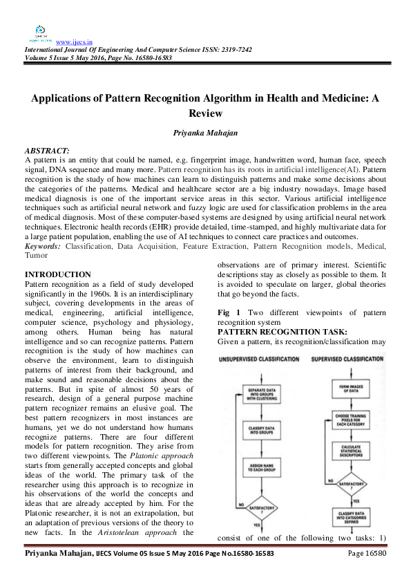 (PDF) Applications of Pattern Recognition Algorithm in Health and ...