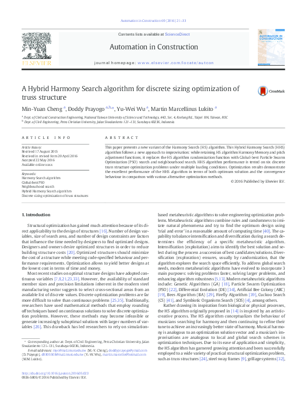 (PDF) A Hybrid Harmony Search algorithm for discrete sizing optimization of truss structure