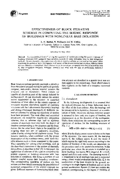 Effectiveness Of Block Iterative Schemes In Computing The Seismic Response Of Buildings With