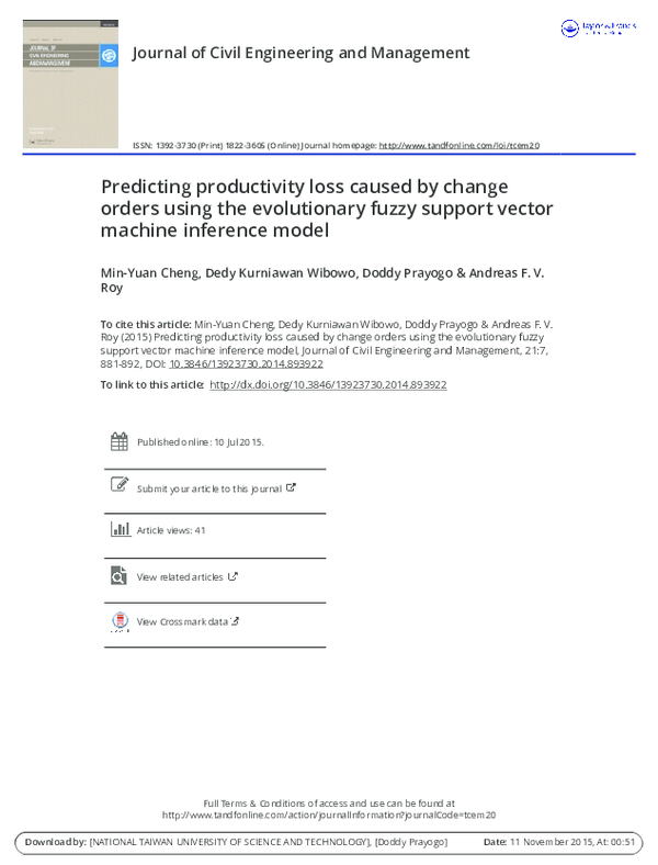 (PDF) Predicting productivity loss caused by change orders using the ...