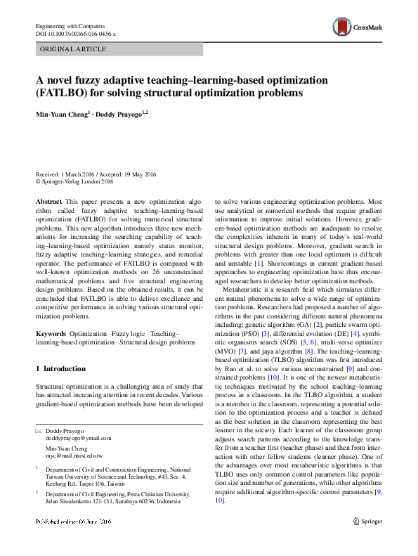 (PDF) A novel fuzzy adaptive teaching–learning‑based optimization ...