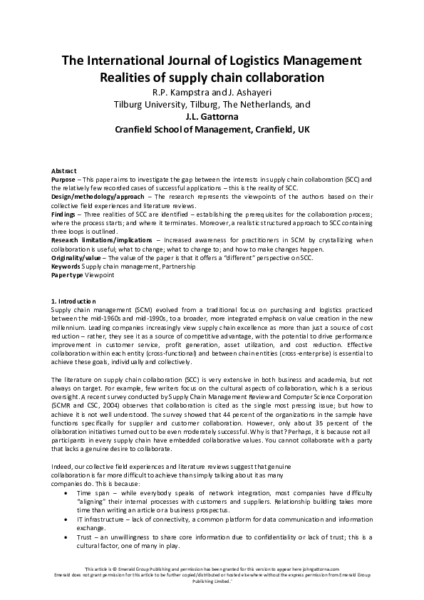 (PDF) The International Journal of Logistics Management Realities of ...