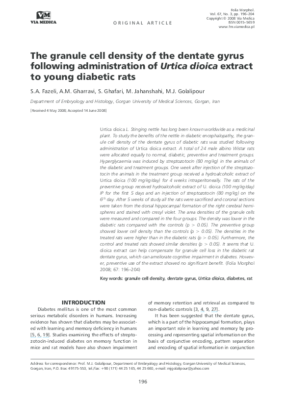 (PDF) The granule cell density of the dentate gyrus following ...