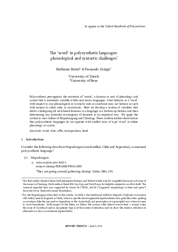 (PDF) The 'word' in polysynthetic languages: phonological and syntactic ...