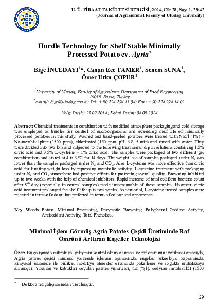 (PDF) Hurdle Technology for Shelf Stable Minimally Processed Potato cv ...