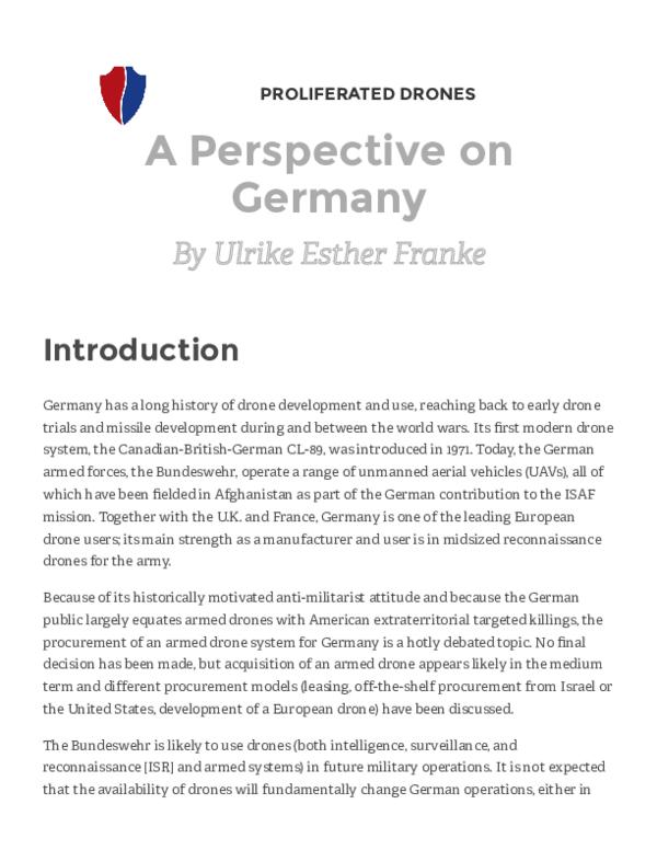 (PDF) Proliferated Drones. A Perspective on Germany