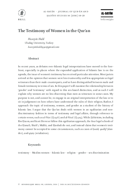 (PDF) The Testimony of Women in the Qurʾan