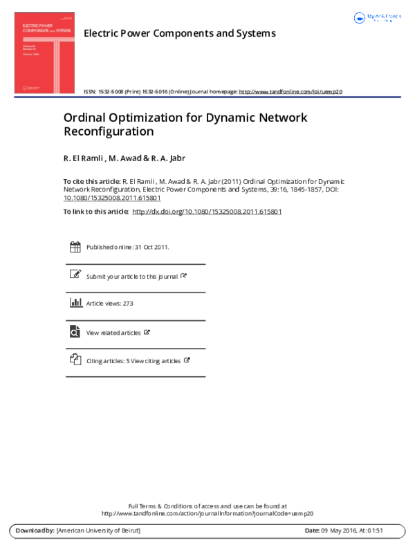 (PDF) Ordinal Optimization for Dynamic Network Reconfiguration (PDF) Ordinal Optimization for Dynamic Network Reconfiguration