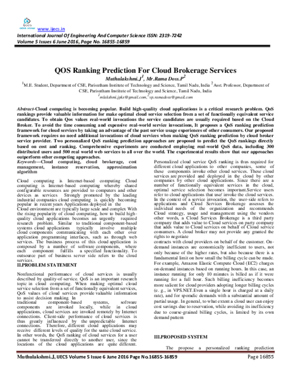 (PDF) QOS Ranking Prediction For Cloud Brokerage Services