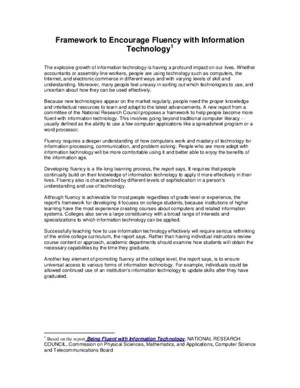 (PDF) Framework to Encourage Fluency with Information Technology