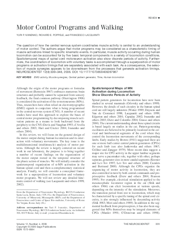 (PDF) Motor Control Programs and Walking