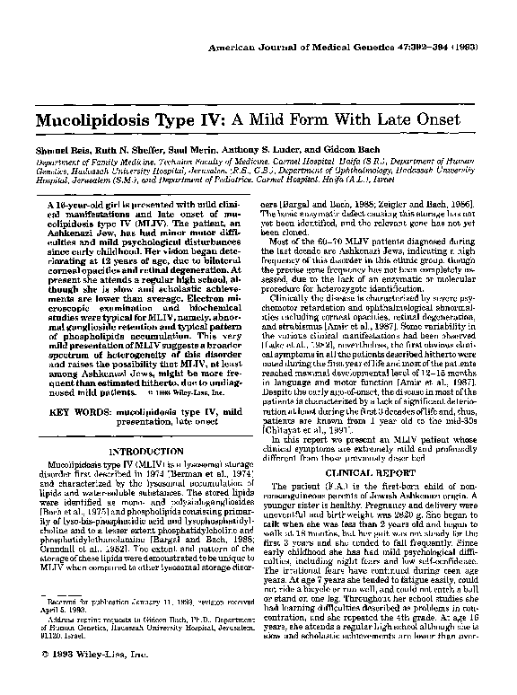 (PDF) Mucolipidosis type IV: A mild form with late onset