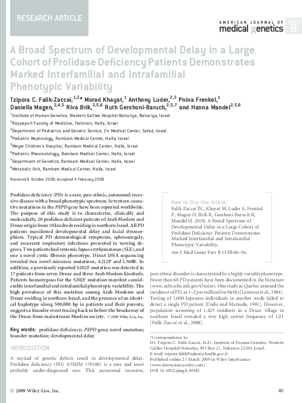 (PDF) A broad spectrum of developmental delay in a large cohort of ...
