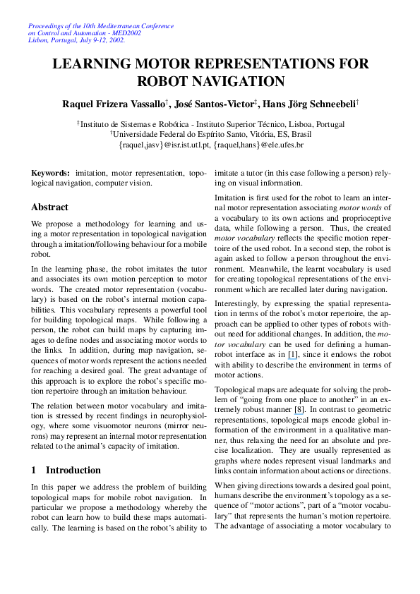 (PDF) Learning motor representations for robot navigation