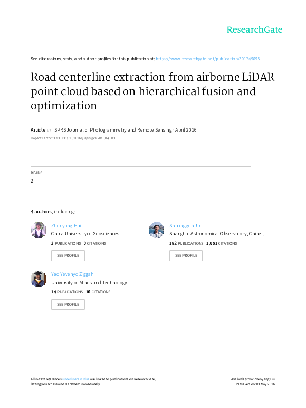 Pdf Road Centerline Extraction From Airborne Lidar Point Cloud Based On Hierarchical Fusion