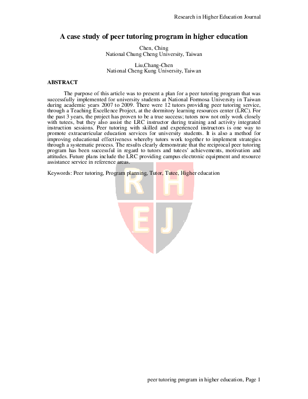 (PDF) A case study of peer tutoring program in higher education