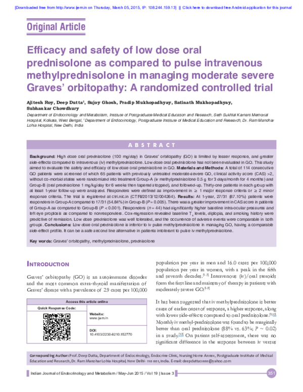 (PDF) Efficacy and safety of low dose oral prednisolone as compared to ...