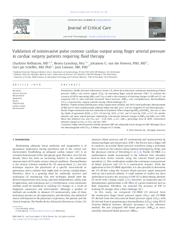 (PDF) Validation of noninvasive pulse contour cardiac output using finger arterial pressure in ...