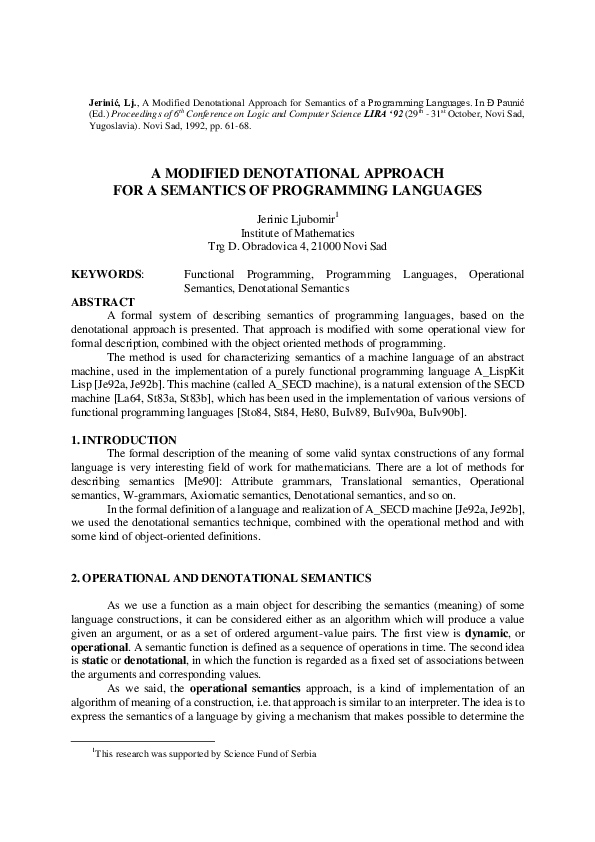 (PDF) A Modified Denotational Approach for a Semantics of a Programming Languages | Ljubomir ...