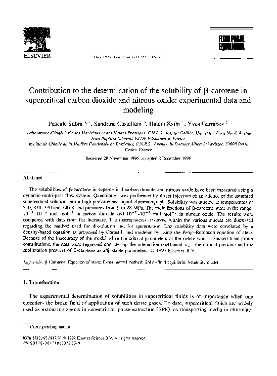 (PDF) Contribution to the determination of the solubility of β-carotene in supercritical carbon ...