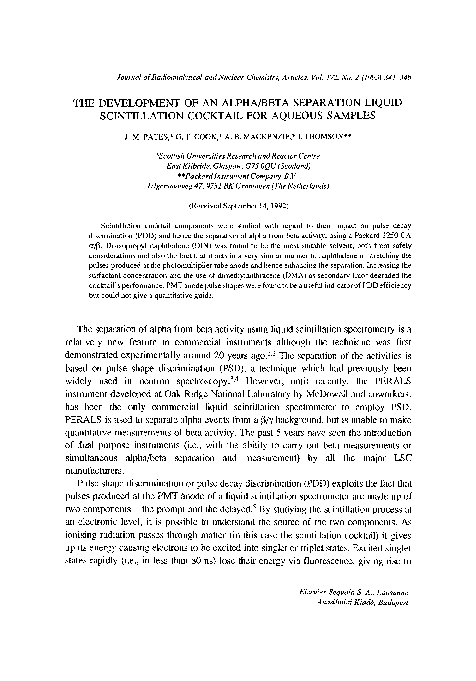 (PDF) The development of an alpha/beta separation liquid scintillation ...