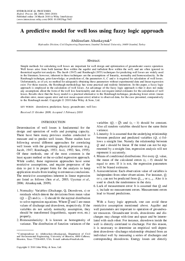 Pdf A Predictive Model For Well Loss Using Fuzzy Logic Approach