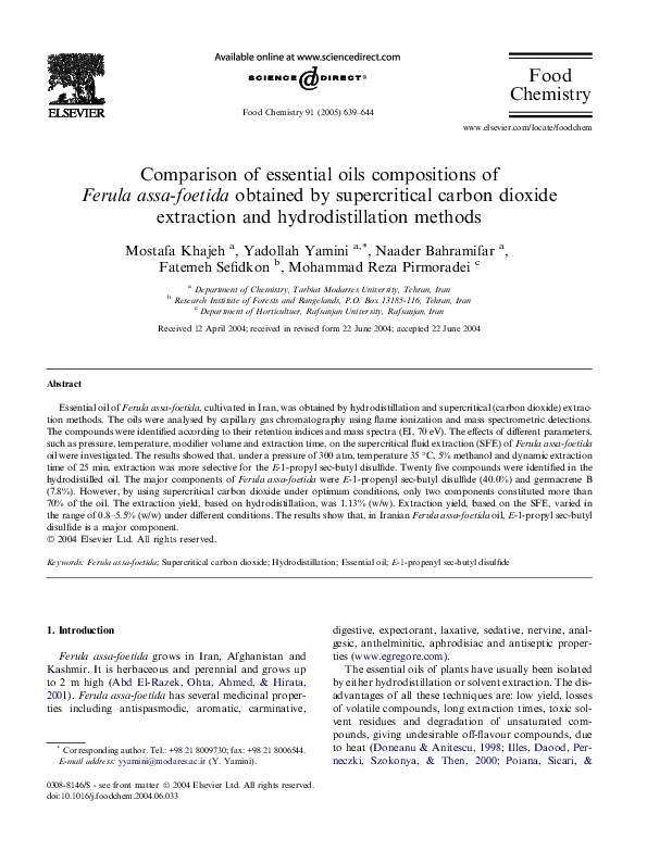(PDF) Comparison of essential oils compositions of Ferula assa-foetida obtained by supercritical ...