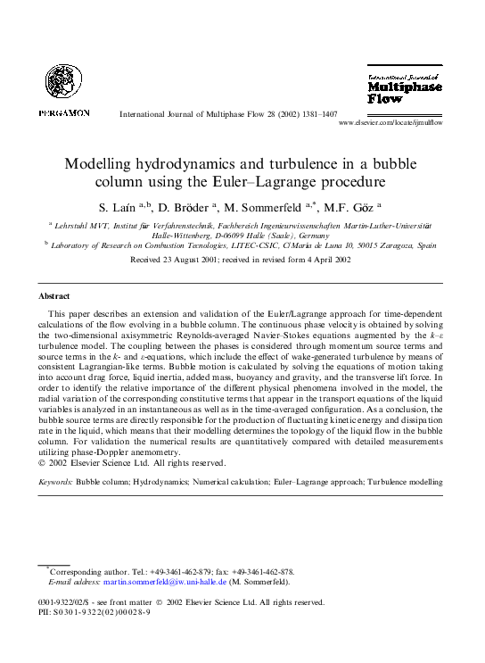 (PDF) Modelling hydrodynamics and turbulence in a bubble column using the Euler-Lagrange procedure