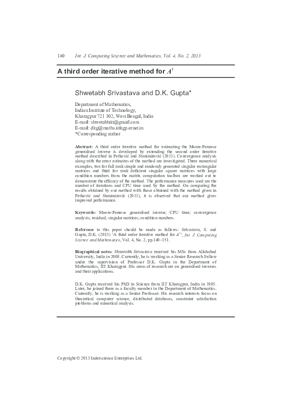 (PDF) A third order iterative method for A†