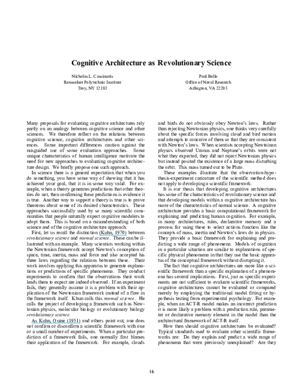 (PDF) Cognitive Architecture as Revolutionary Science
