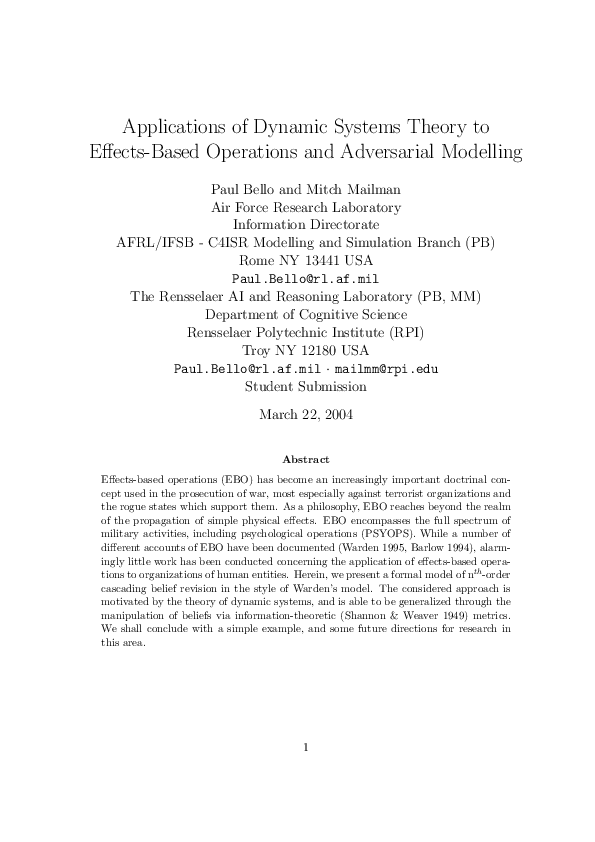 (PDF) Applications of Dynamic Systems Theory to Effects-Based ...