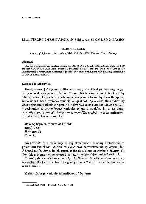 (PDF) Multiple inheritance in Simula-like languages
