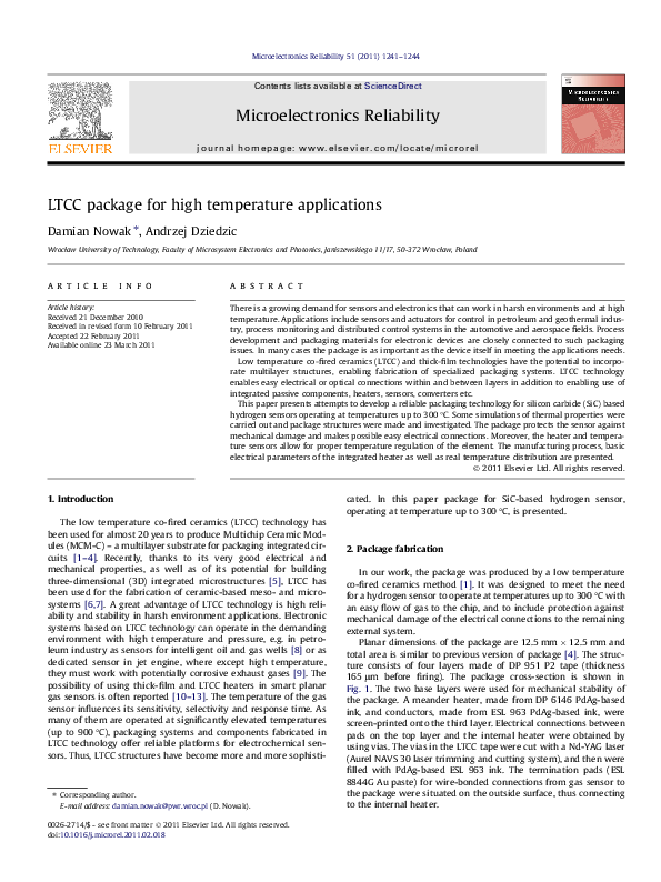 (PDF) LTCC package for high temperature applications