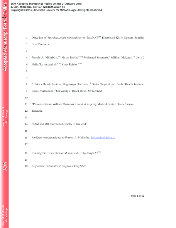 (PDF) Detection of Mycobacterium tuberculosis by EasyNAT TM Diagnostic ...