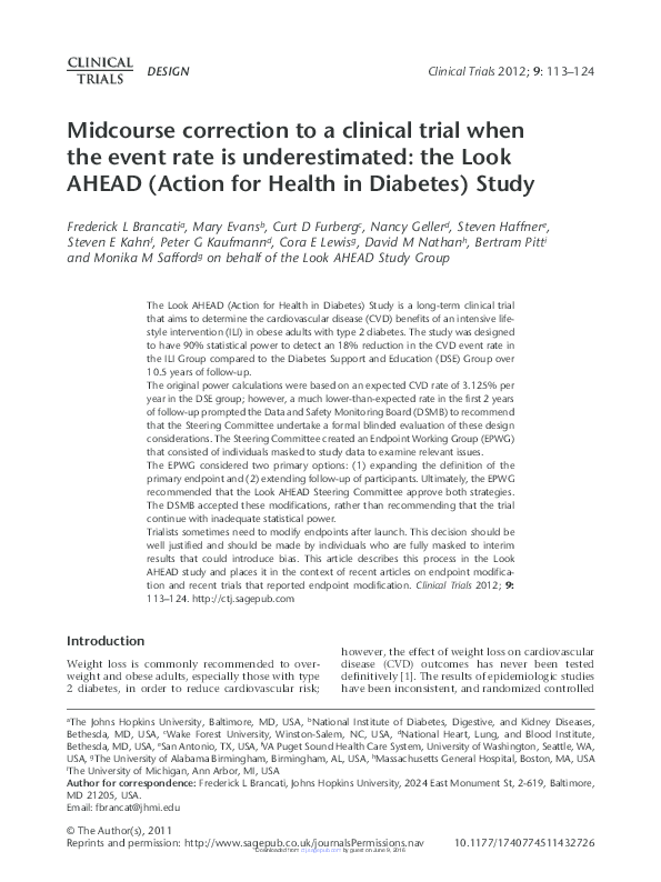 (PDF) Midcourse correction to a clinical trial when the event rate is ...