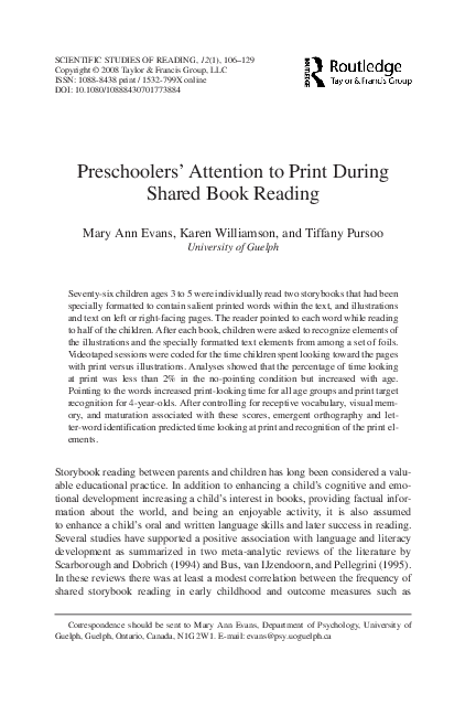 (PDF) Preschoolers' Attention to Print During Shared Book Reading