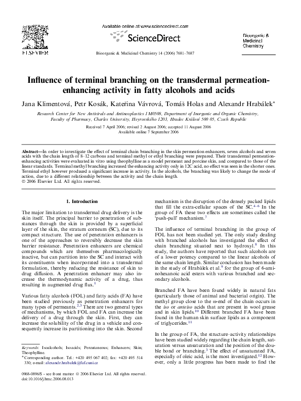 (PDF) Influence of terminal branching on the transdermal permeation ...