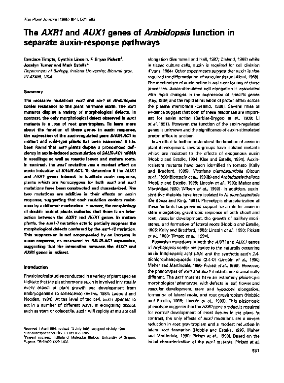 (PDF) The AXR1 and AUX1 genes of Arabidopsis function in separate auxin ...