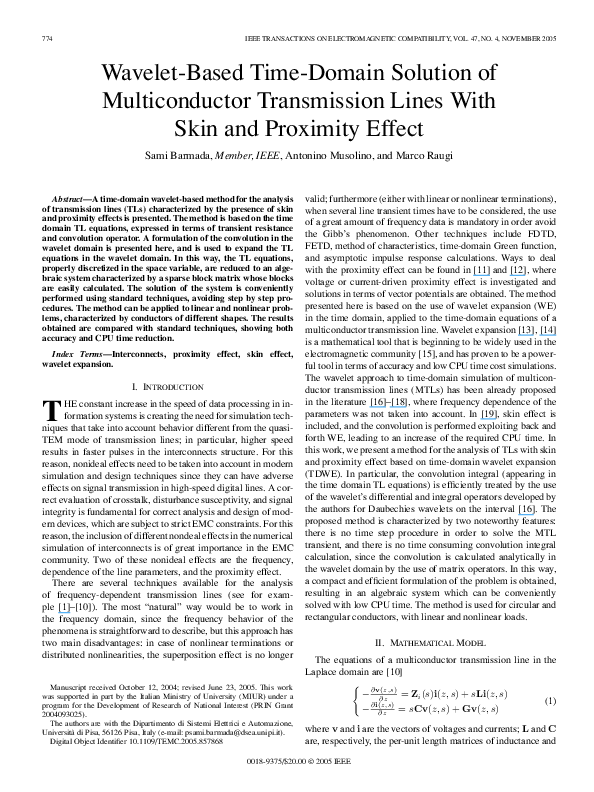Pdf Wavelet Based Time Domain Solution Of Multiconductor Transmission