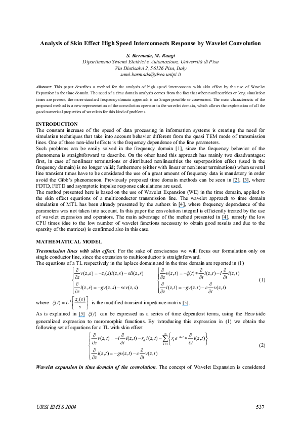 (PDF) Analysis of Skin Effect High Speed Interconnects Response by Wavelet Convolution