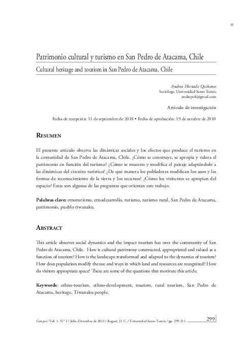 (PDF) Patrimonio cultural y turismo en San Pedro de Atacama, Chile